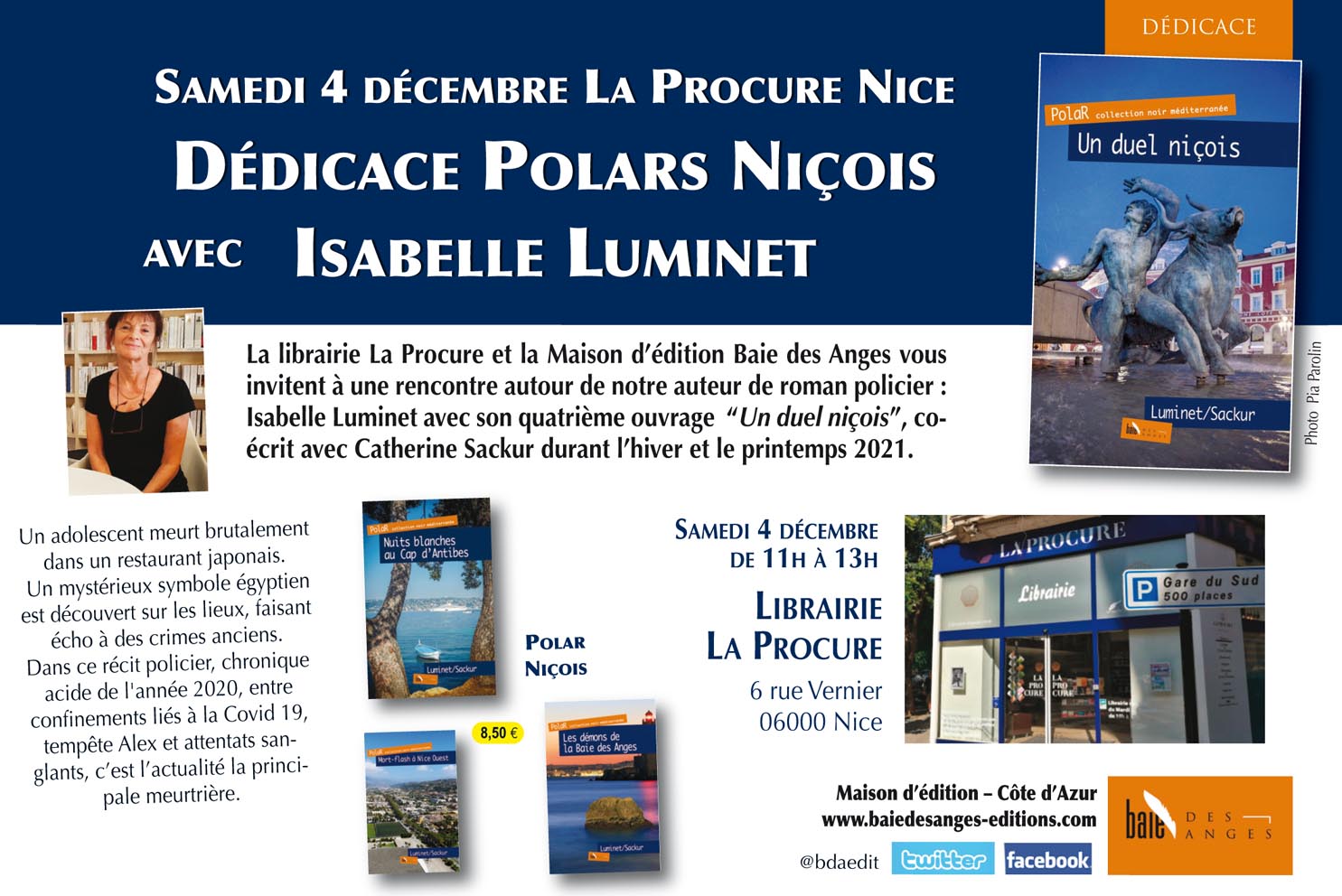 Samedi 4 décembre La Procure Nice – Baie des Anges éditions