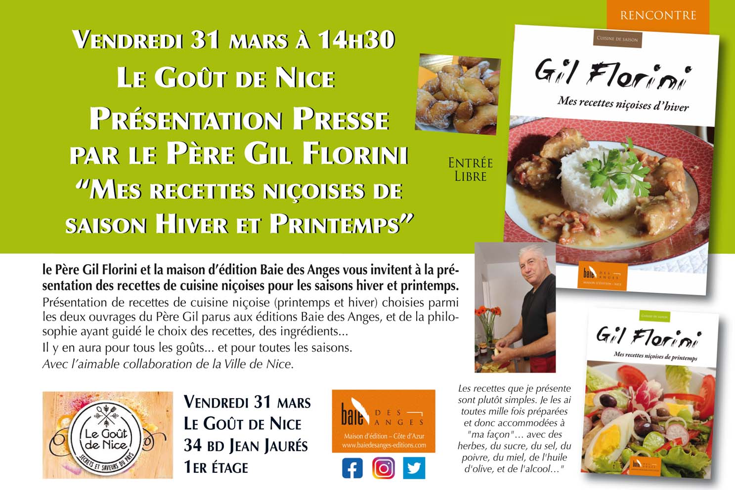 Vendredi 31 mars à 14h30 à Le Goût de Nice – Baie des Anges éditions