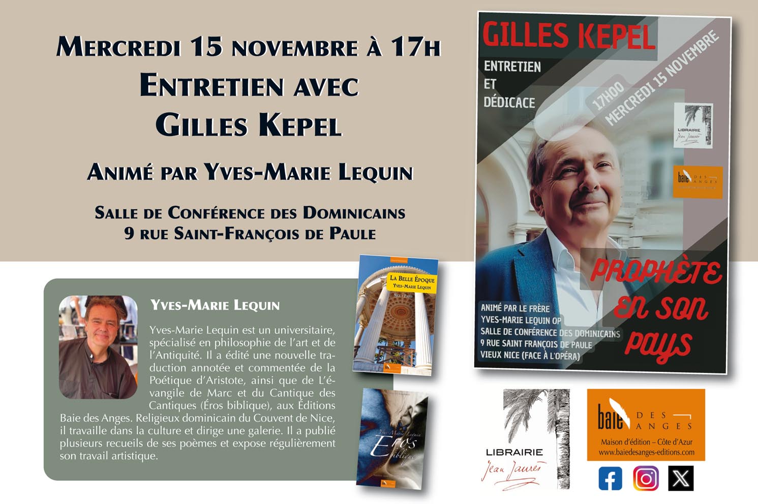 Mercredi 15 novembre “Entretien avec Gilles Kepel” – Baie des Anges ...