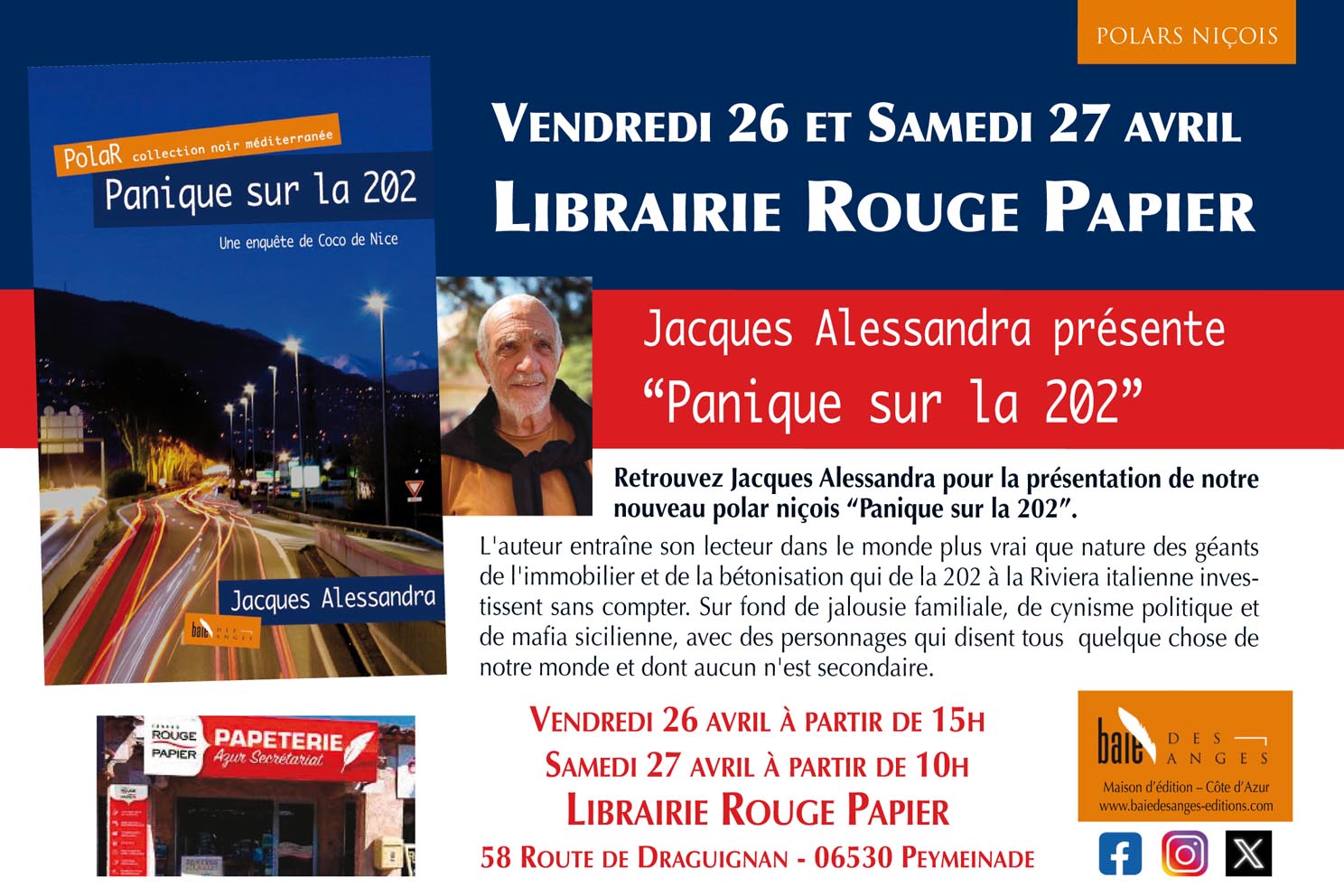 Vendredi 26 et samedi 27 avril Librairie Rouge Papier – Baie des Anges ...